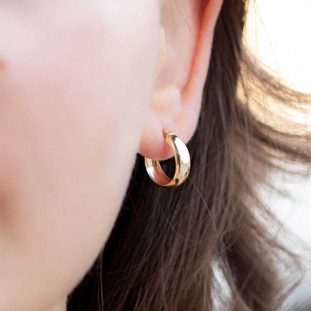 14k Yellow Gold Bold Hoop Earrings - 14mm | 0.55 Inches Mini Size ...