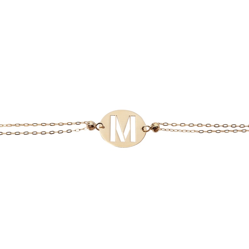 14K Gold Initial Letter Bracelet Letter M Bracelet - Etsy