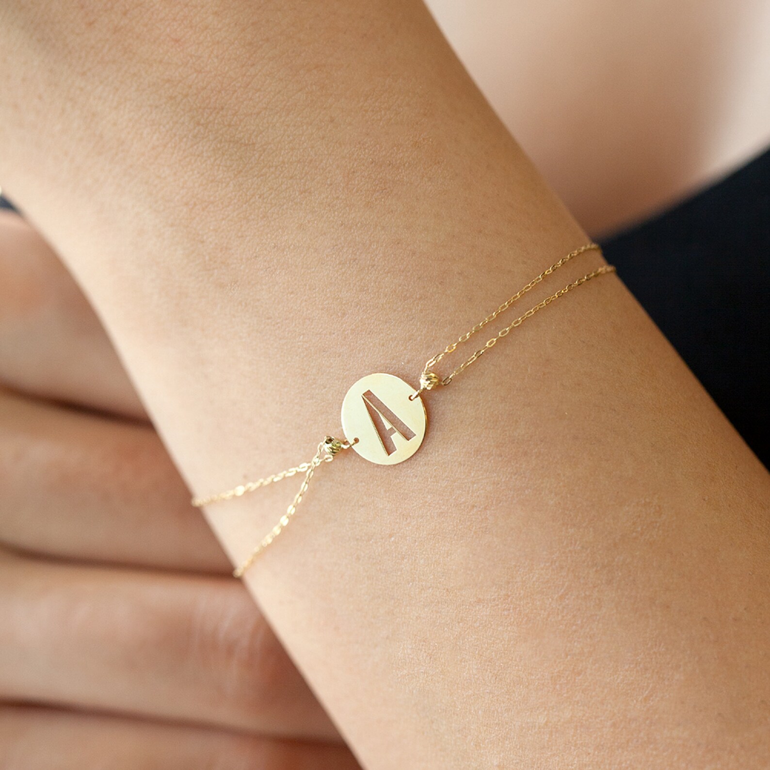 14K Gold Initial Letter Bracelet Letter M Bracelet - Etsy