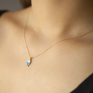 Cute Fish Nautical Gold Necklace 14K Gold Blue/pink Enamel - Etsy