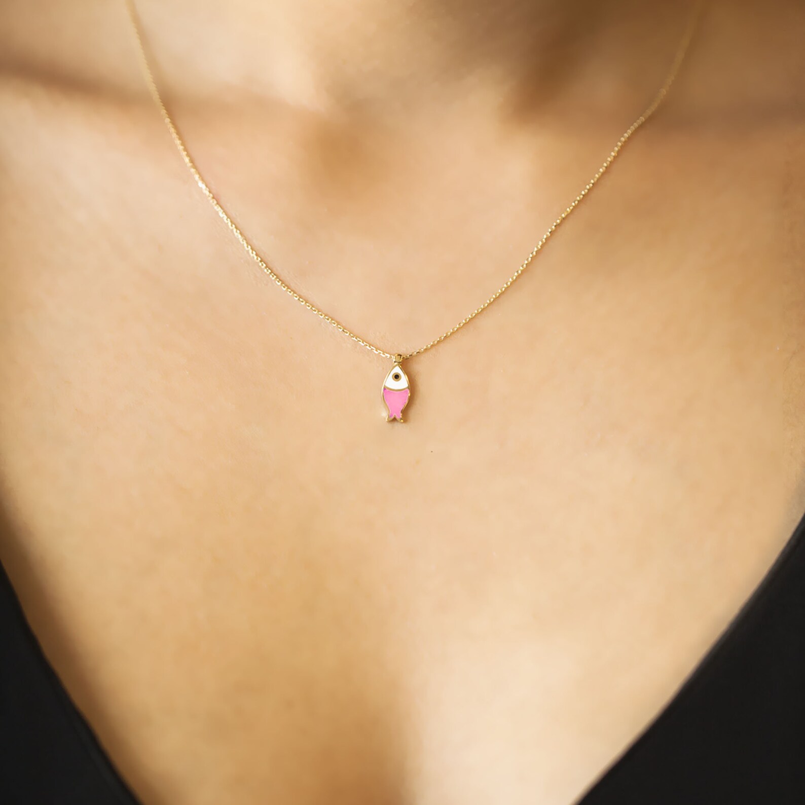 Cute Fish Nautical Gold Necklace 14K Gold Blue/pink Enamel | Etsy