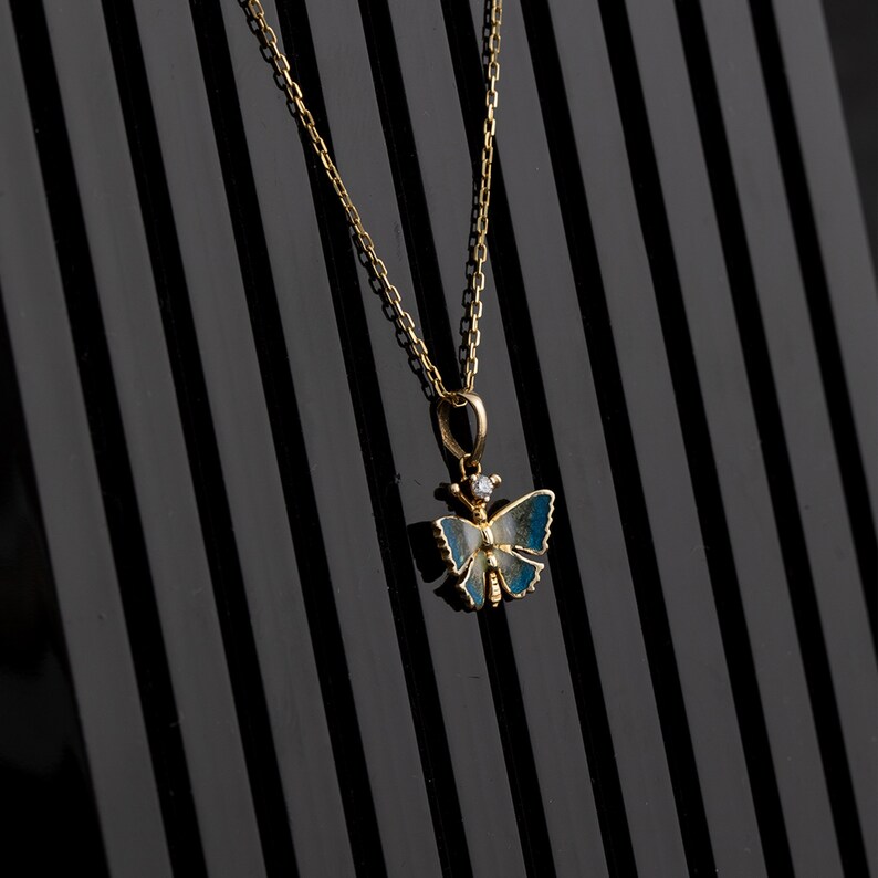 14K Gold Monarch Butterfly Pendant, Butterfly Diamond Necklace, Real ...
