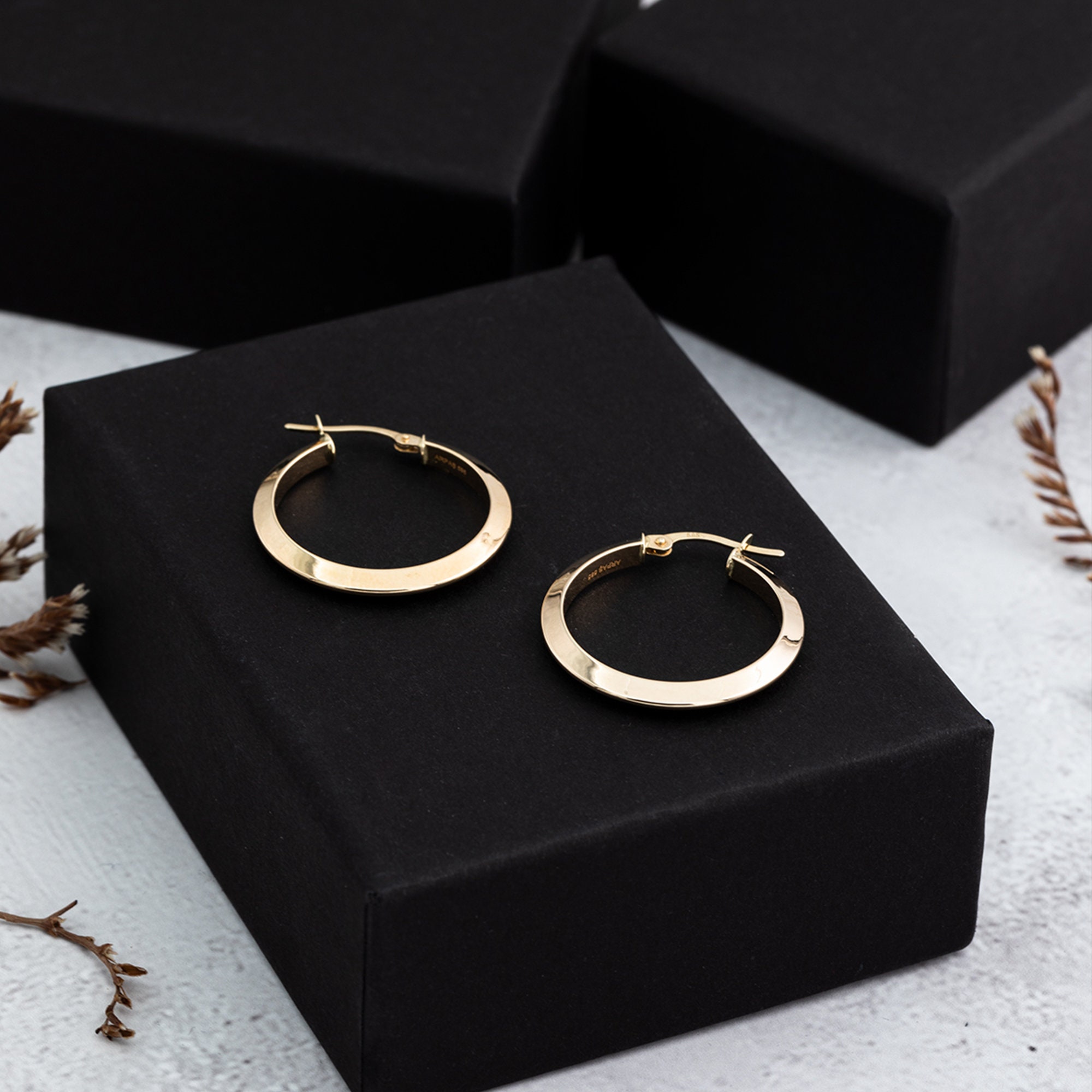 14K Solid Gold Hoop Earrings, Sizes 15mm 20mm 25mm 30mm, 2.40mm Thick ...