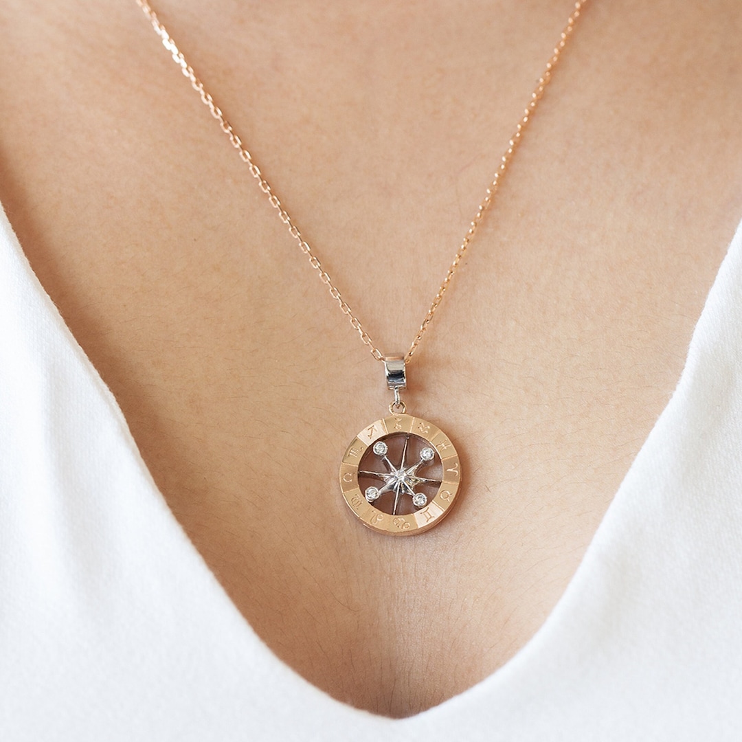 14K Solid Gold Zodiac Necklace, Astrology Sign Pendant, Zodiac Sign ...