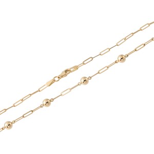 14K Solid Gold Bead Station Chain Necklace, Real Gold Paperclip Ball ...