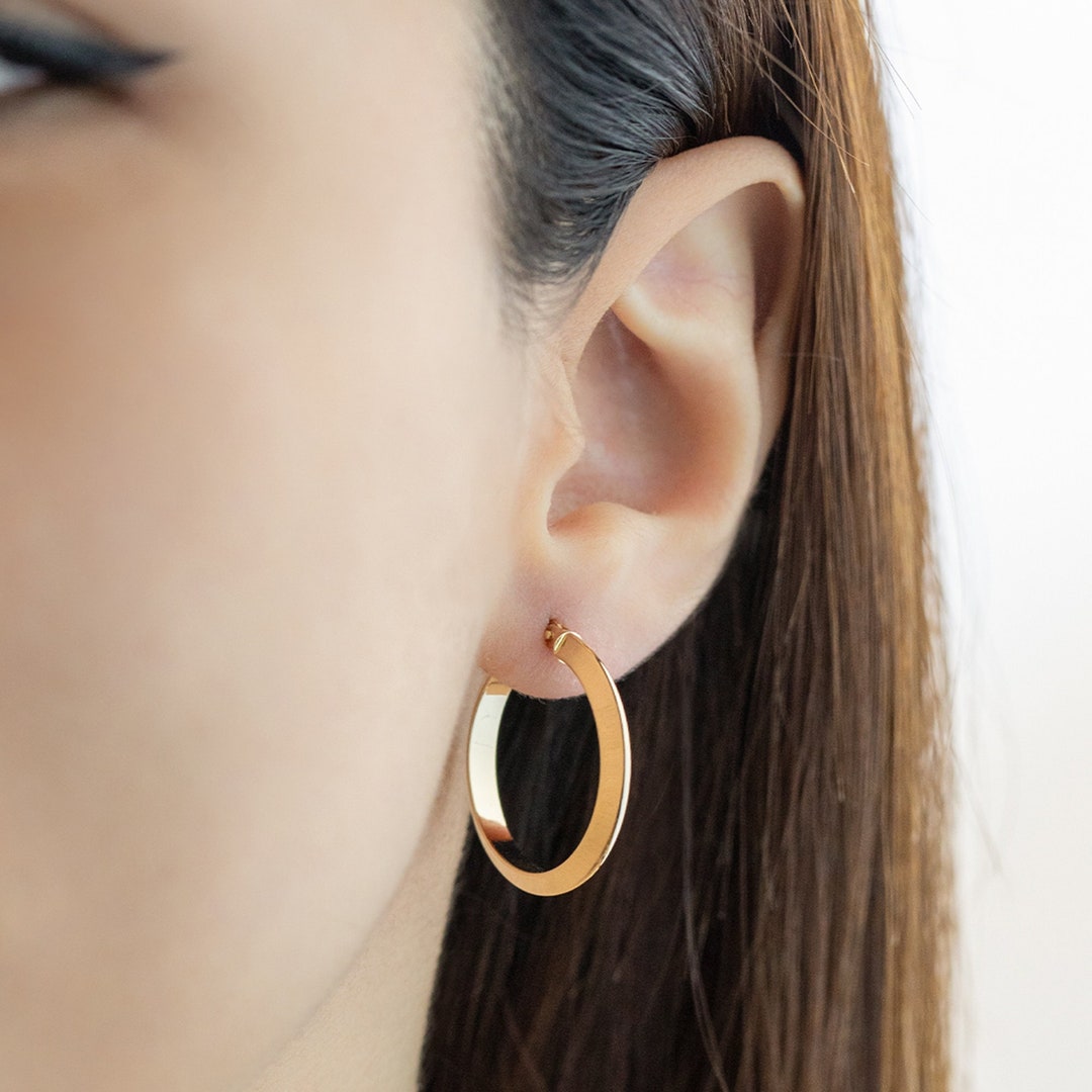 14K Solid Gold Hoop Earrings, Sizes 15mm 20mm 25mm 30mm, 2.40mm Thick ...