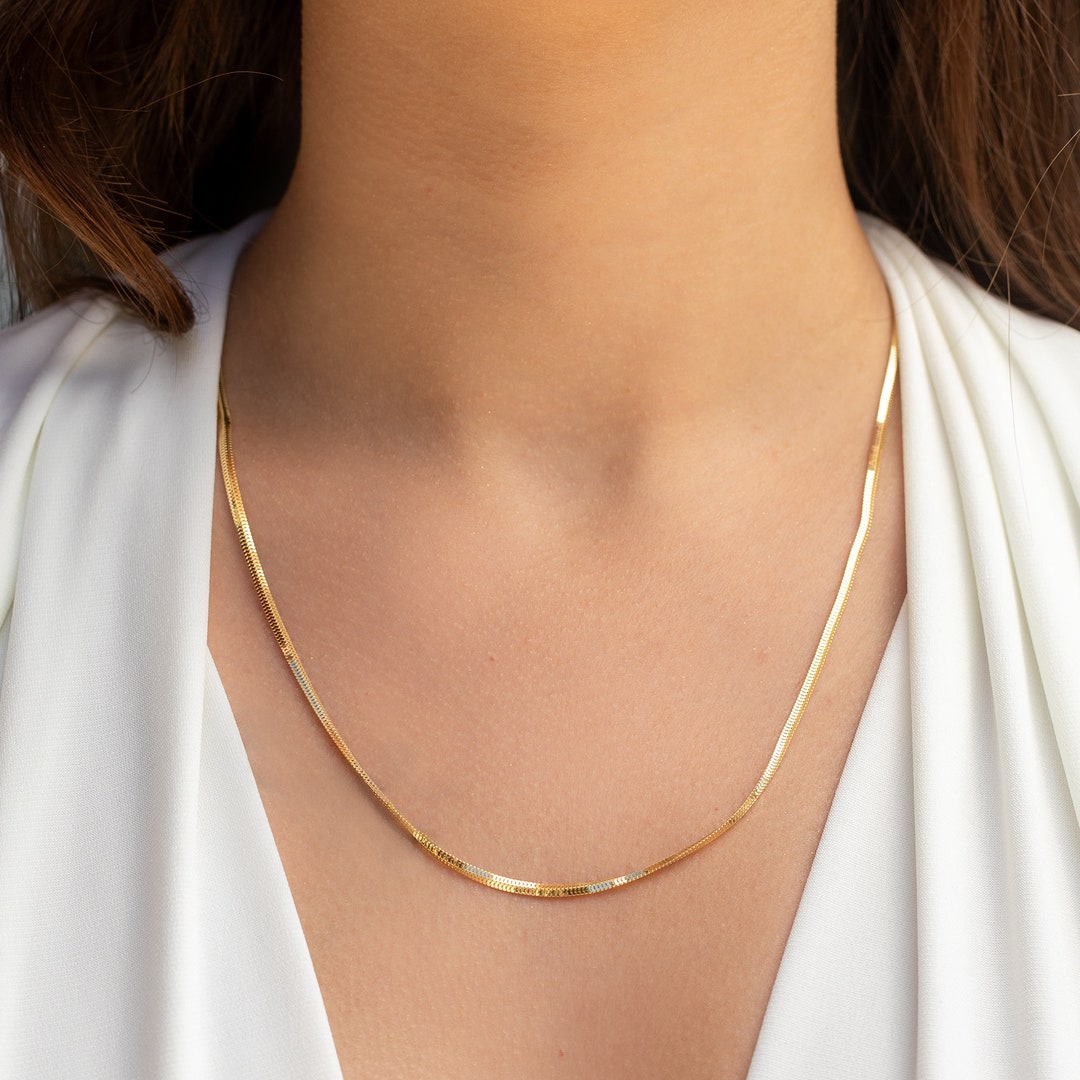 14K Solid Gold Snake Necklace/ Gold Snake Necklace Chain/ Ellipse Shape ...