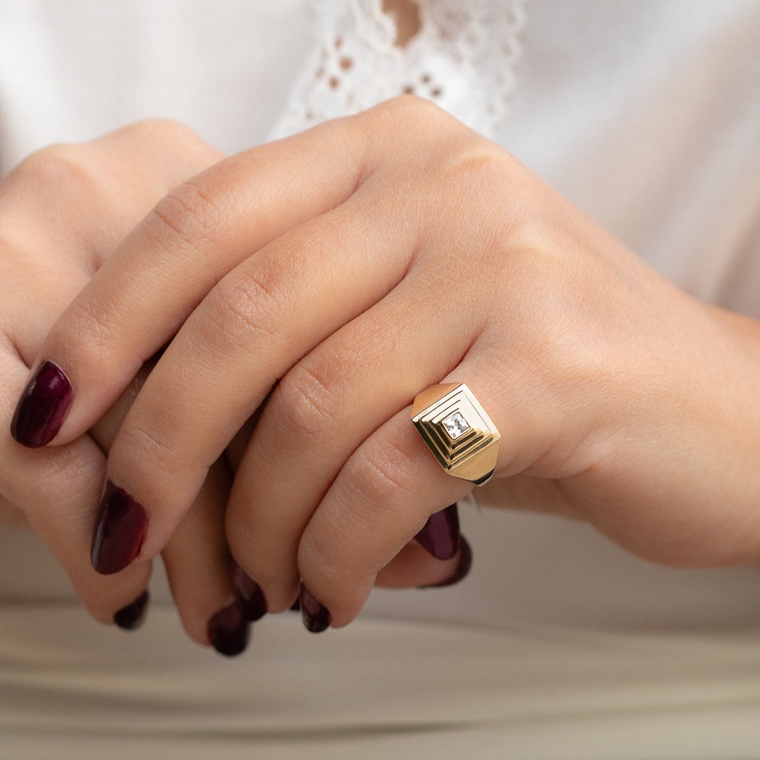 14k Solid Gold Baby Signet Ring | Small Pinkie Ring | Little Finger ...