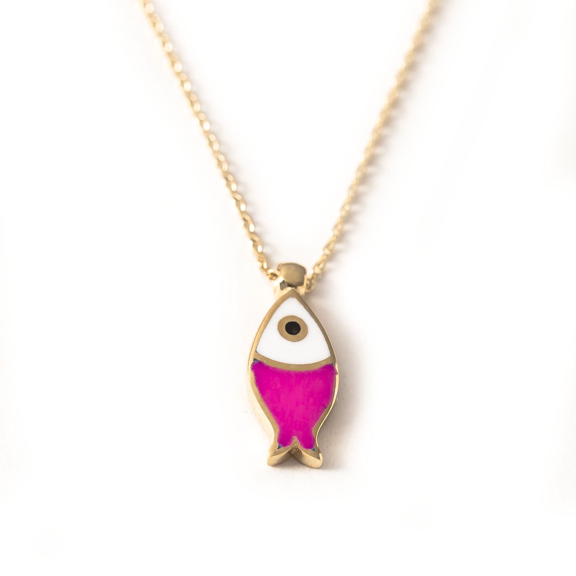 Cute Fish Nautical Gold Necklace, 14K Gold Blue/pink Enamel Fish Charm ...