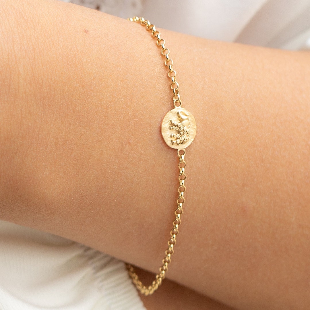Elephant Charm Bracelet, 14k Solid Gold Rolo Chain Bracelet, Small ...
