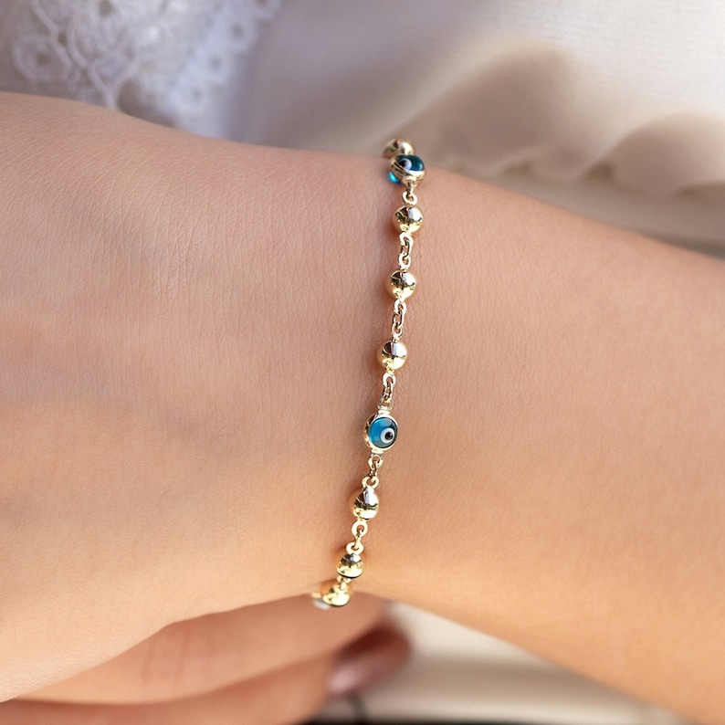 Evil Eye Gold Bracelet 14K Yellow Gold Jewelry - Etsy