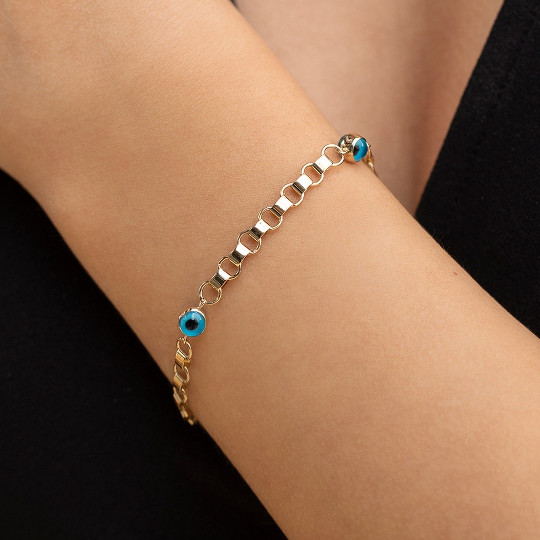 Evil Eye Gold Bracelet 14k Yellow Gold Bracelet With Evil Eye Charm Protection Bracelet With ...