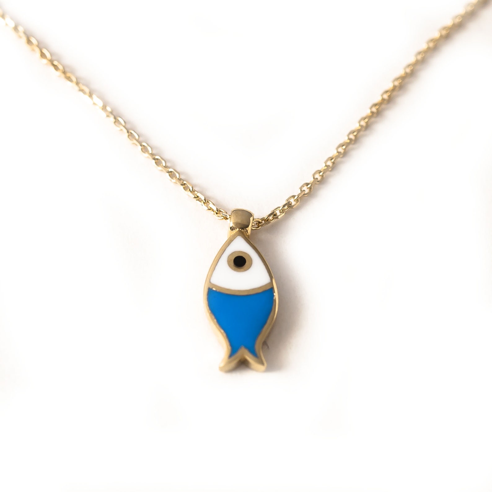 Cute Fish Nautical Gold Necklace, 14K Gold Blue/pink Enamel Fish Charm ...