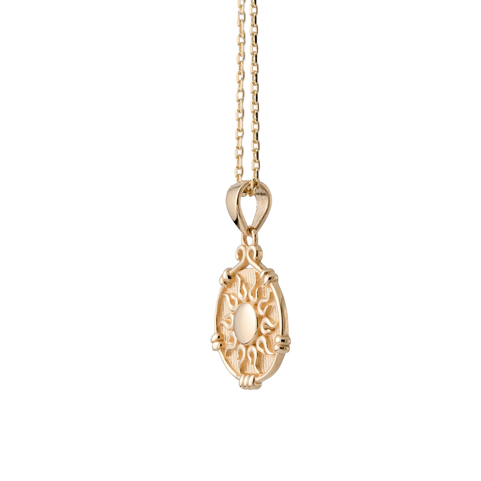 14k Gold Sun Necklace, Ancient Style Solid Gold Sun Pendant, Everyday ...