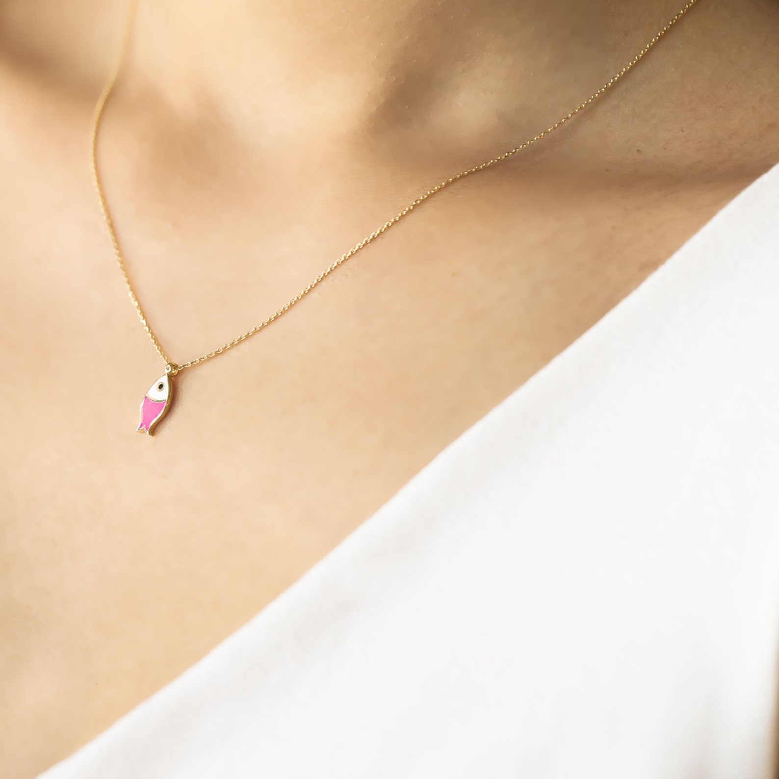 Cute Fish Nautical Gold Necklace 14K Gold Blue/pink Enamel | Etsy