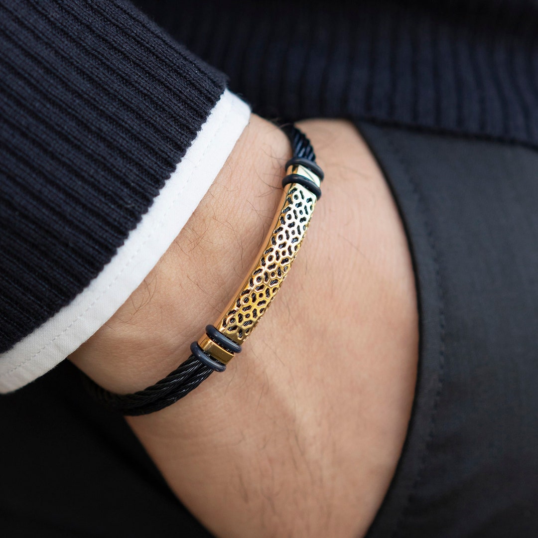 Men's Gold Bangle Bracelet, 14k Solid Gold Men's Jewelry, Yellow Gold ...