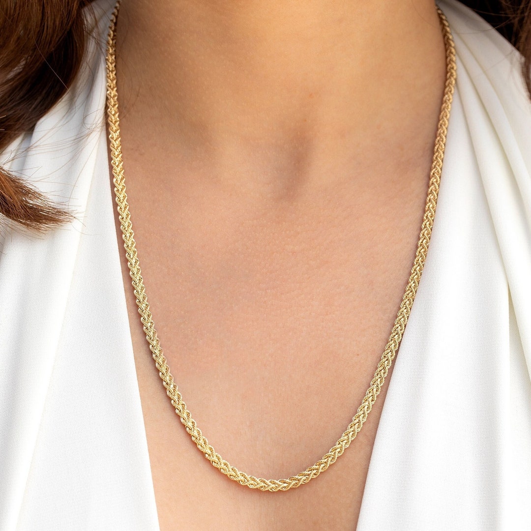 14K Solid Gold Double Row Rope Chain, Gold Two Rope Chain Necklace ...
