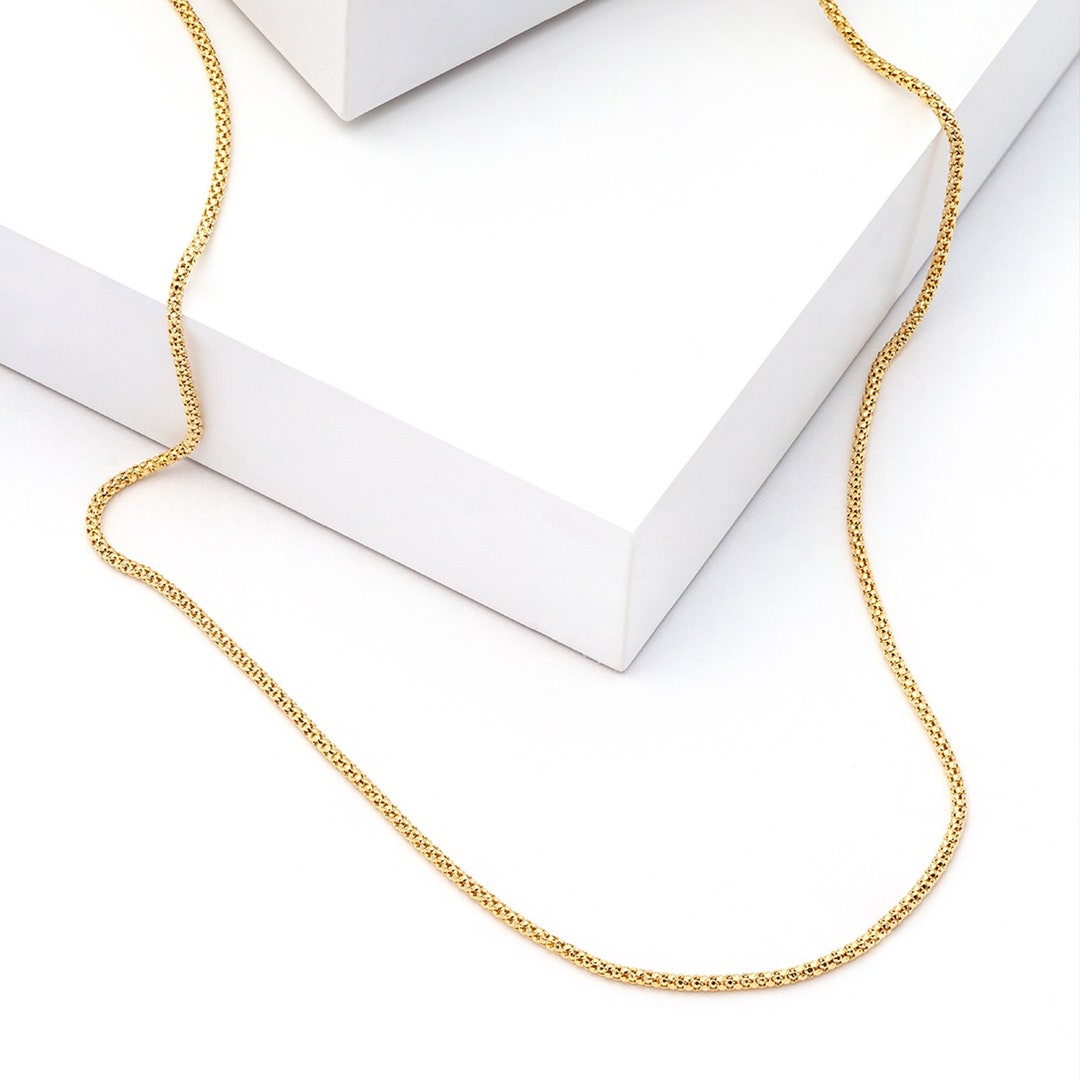 14K Gold Thin Popcorn Necklace for Men/ Gold Popcorn Necklace Chain ...