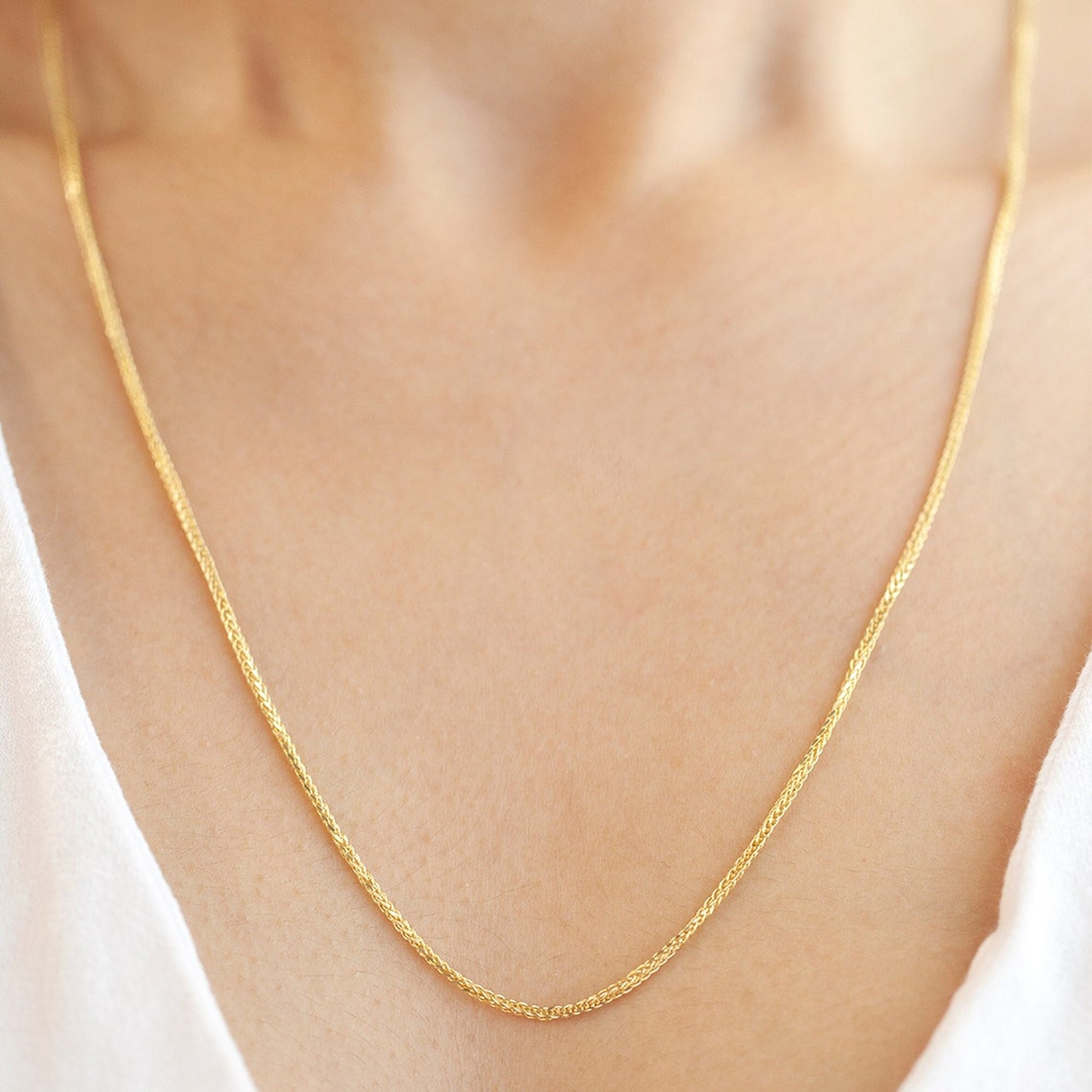 14K Yellow Gold Fox Tail Necklace/ Gold Palma Necklace Chain/ - Etsy