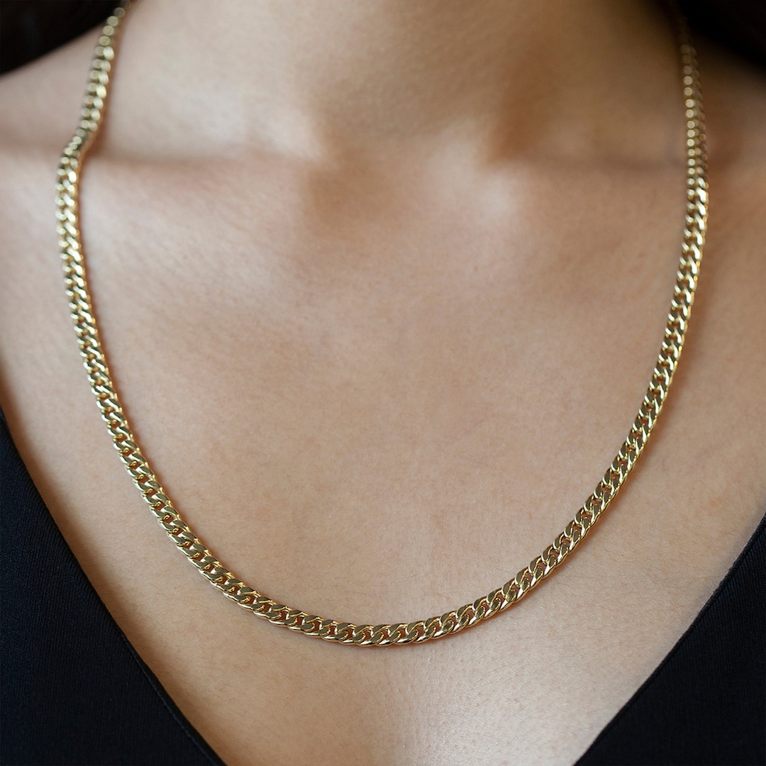 14k Gold Miami Cuban Link Chain Necklace, Cuba Curb Link Chain, Real ...