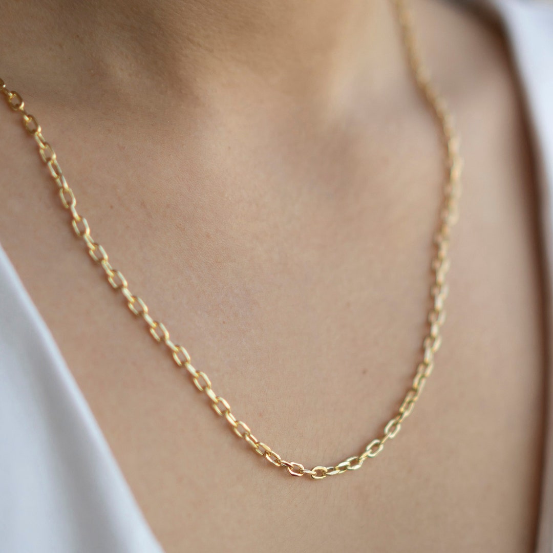 14k Yellow Gold Cable Chain Necklace, 14K Real Gold Cable Necklace ...