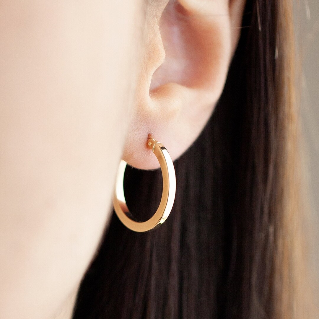 14K Solid Gold Hoop Earrings, Sizes 14mm 19mm, 1.50mm Thick, Classic ...