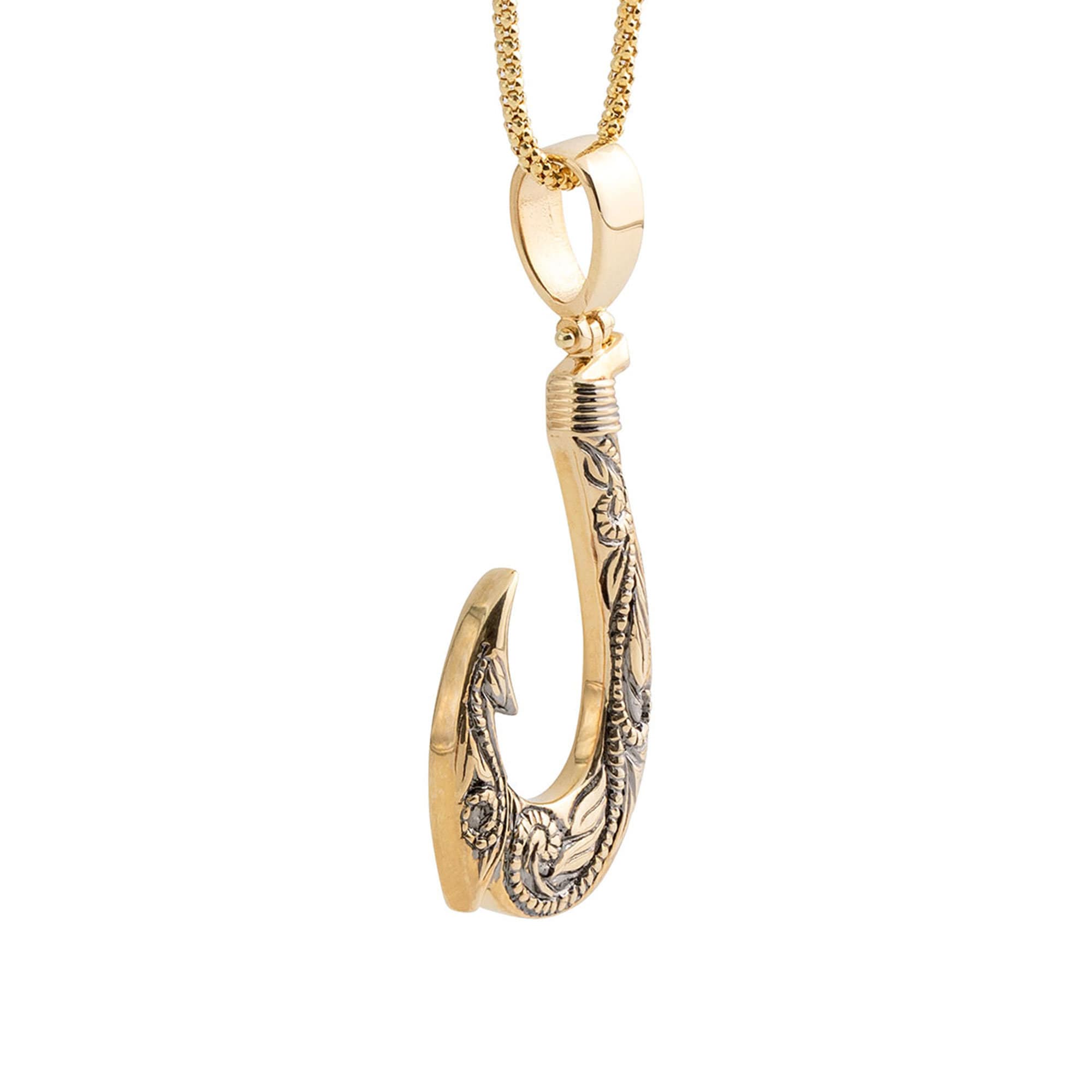14K Solid Gold Fish Hook Necklace 14k Yellow or Rose Gold - Etsy