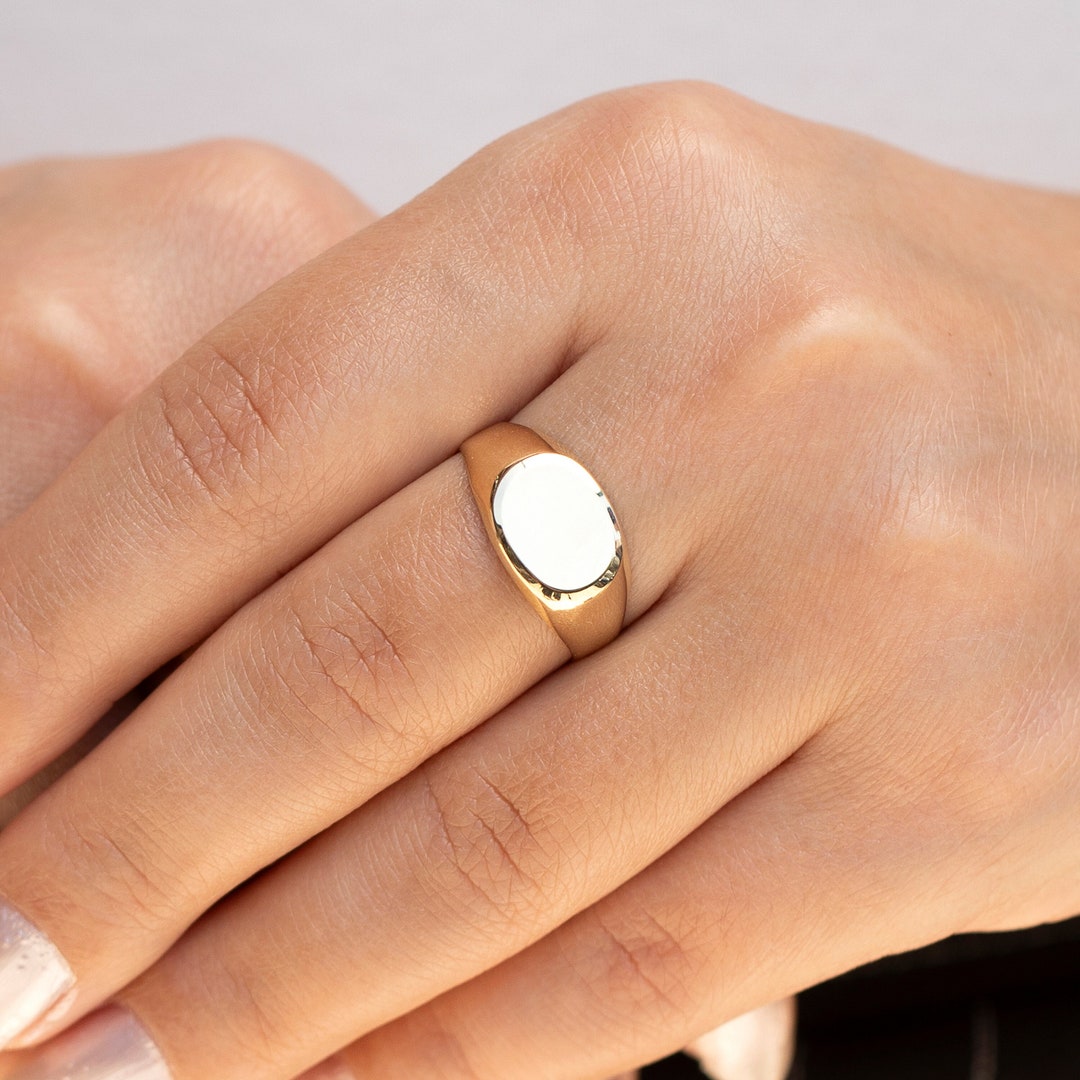 14K Solid Gold Signet Ring, Real Gold Name Signet Ring, Personalized Gold Ring, Initial Ring ...