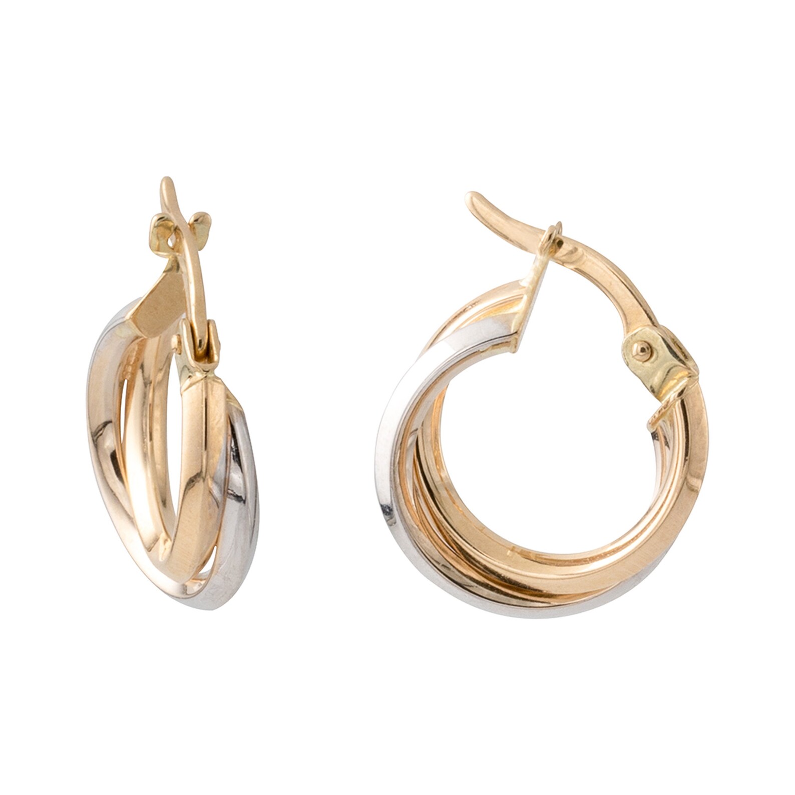 14K Solid Gold Two Tone 2 Line Braided Hoop Earrings for Women, Chic ...