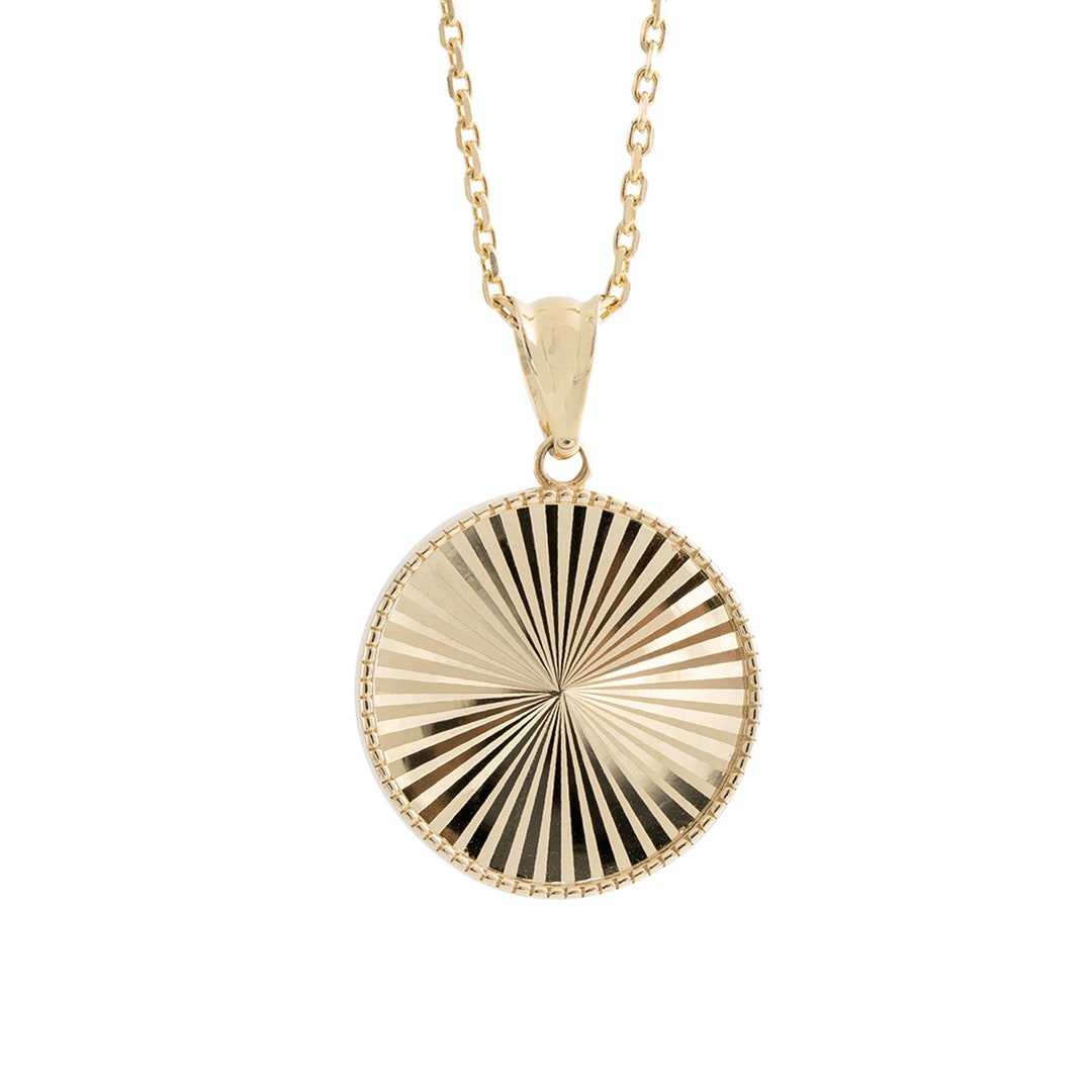 14K Yellow Gold Necklace, Round Circle Gold Necklace Disc Necklace ...