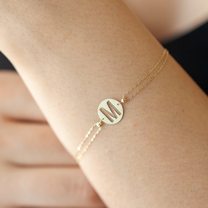 14K Gold Initial Letter Bracelet Letter M Bracelet - Etsy