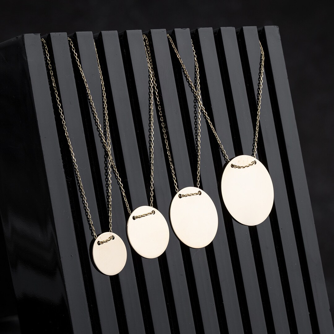 14K Solid Gold Engraved Disk Necklace Personalized Dainty - Etsy