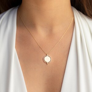 14k Yellow Gold Disc Necklace, 14K Solid Gold Rotating Charm Pendant ...