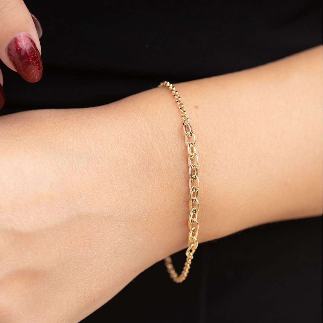 14K Gold Dainty Rolo Chain Bracelet, Minimalist Fine Jewelry, Gift for ...