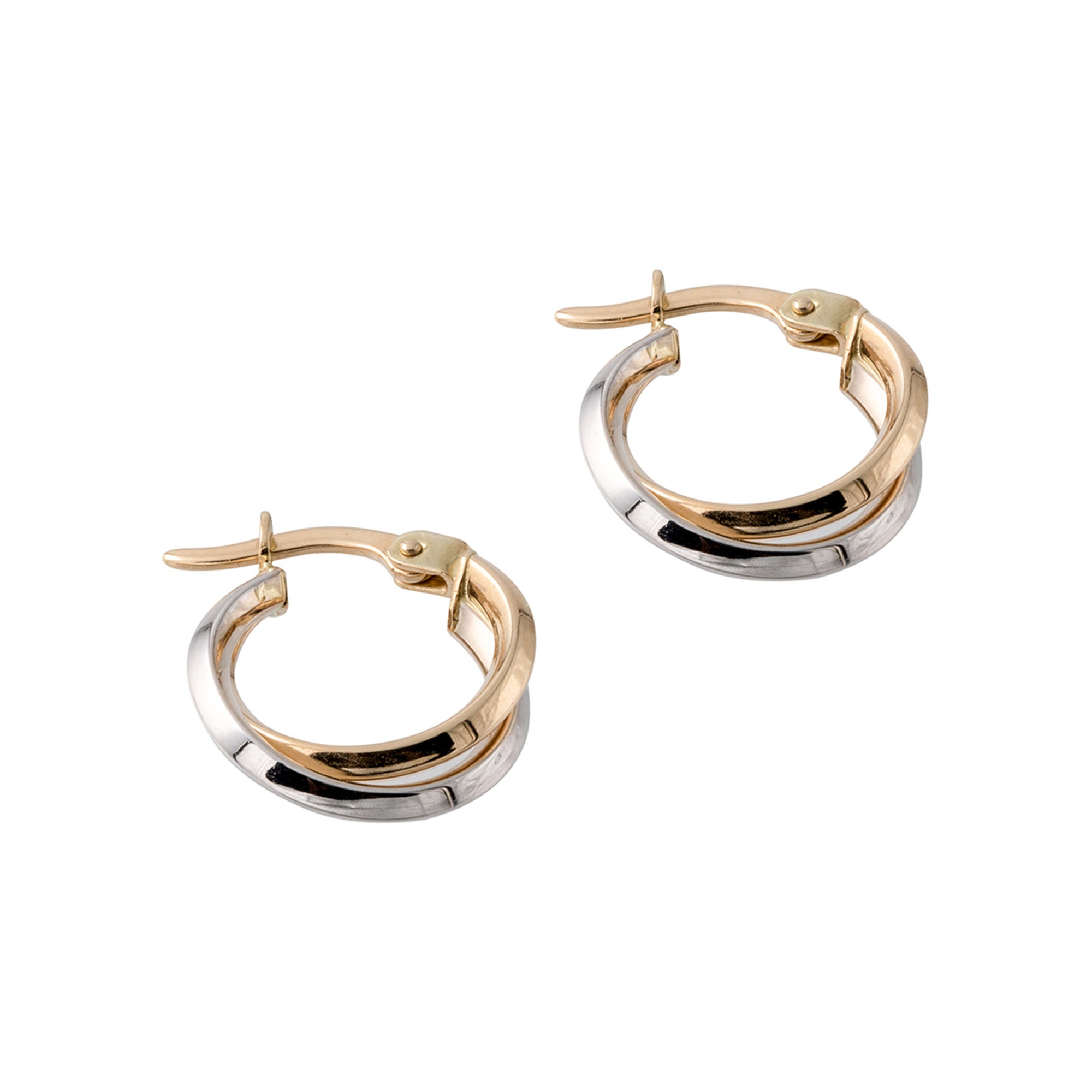 14K Solid Gold Two Tone 2 Line Braided Hoop Earrings for Women, Chic ...