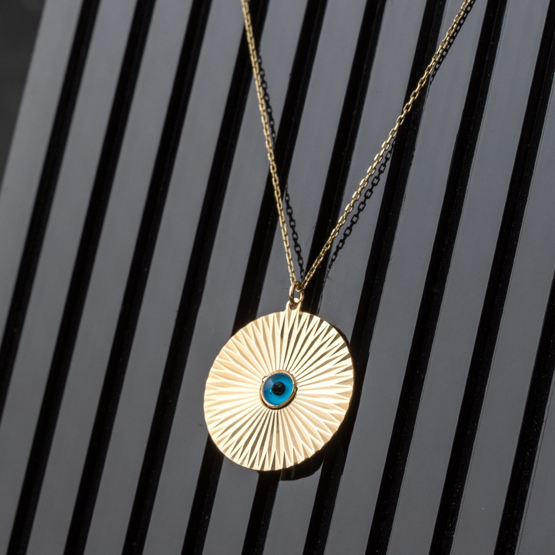 14k Yellow Gold Evil Eye Pendant | Protection Necklace | Real Gold ...