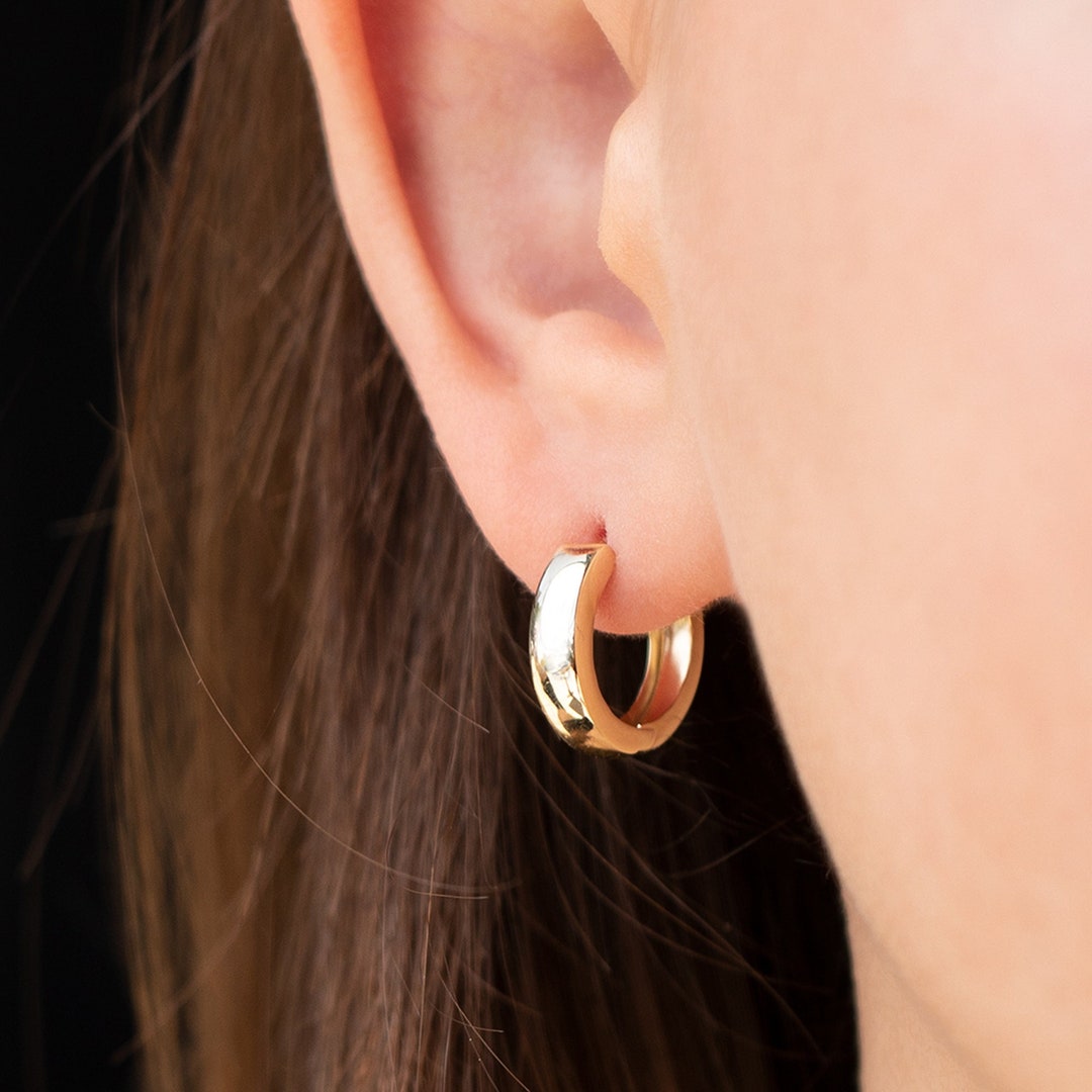 14K Solid Gold Hoop Earrings, Thick Bold Hoop Earrings, Classic Hoop Earrings, 14K Gold Hoops ...