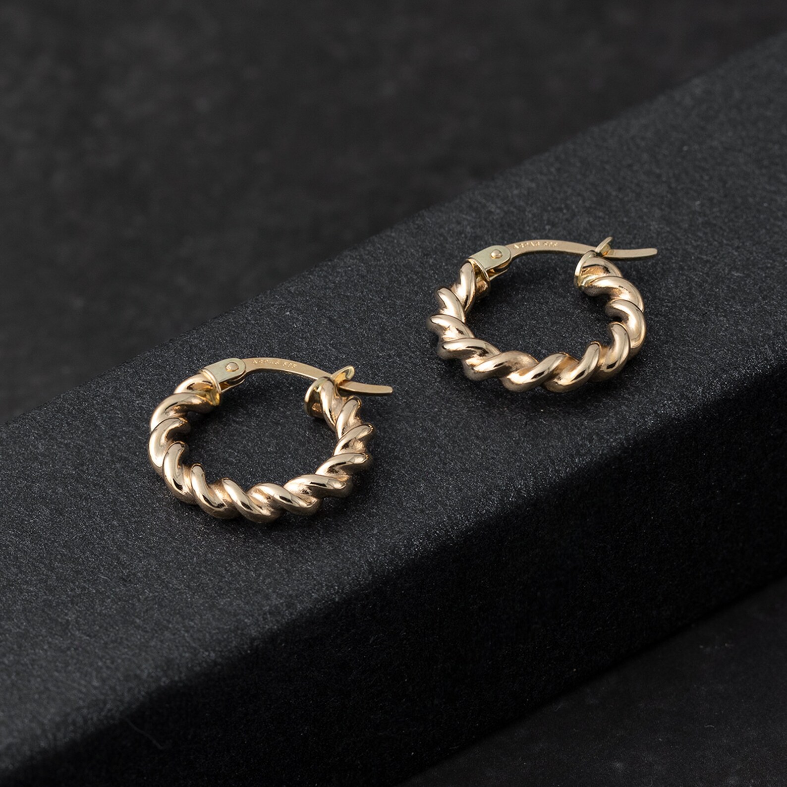 Twisted 14k Yellow Gold Braided Hoop Earrings - 15mm Diameter, 2.90mm ...