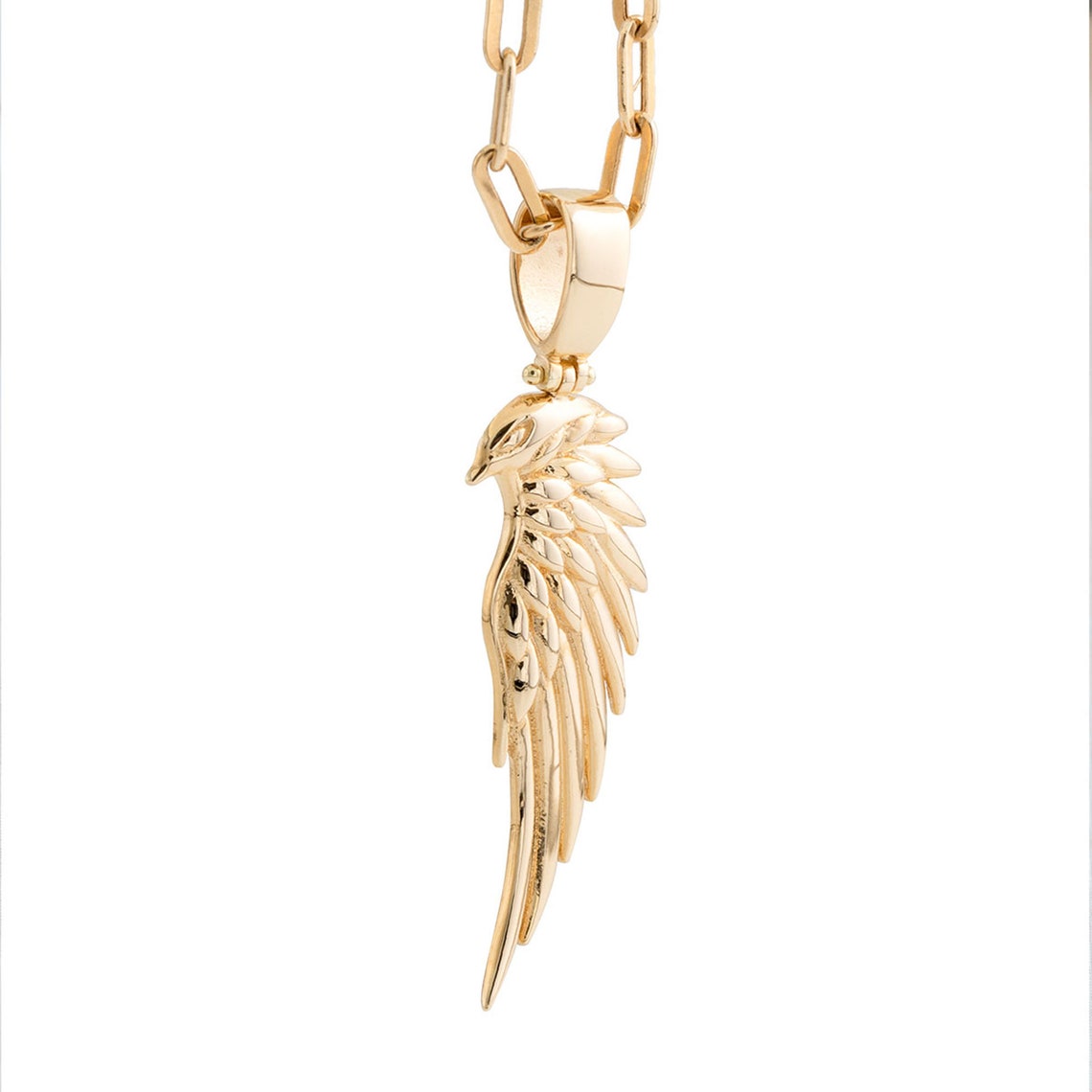 14K Gold Eagle Necklace, American Eagle Wing Pendant, Yellow Rose Gold ...