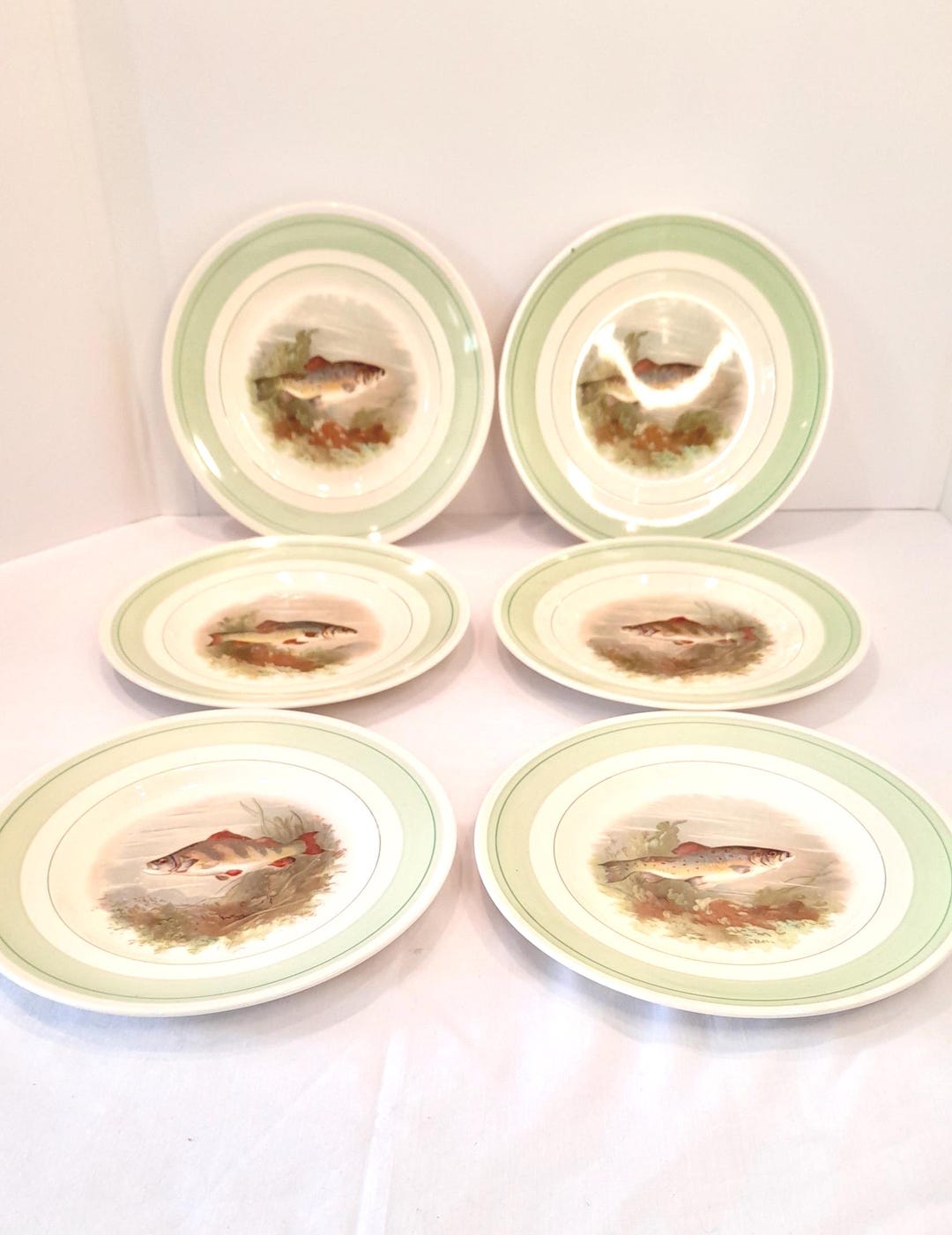 Fish Plates / Salmon Serving Plates / 1930s Fish Plates / Wood's Ivory ...