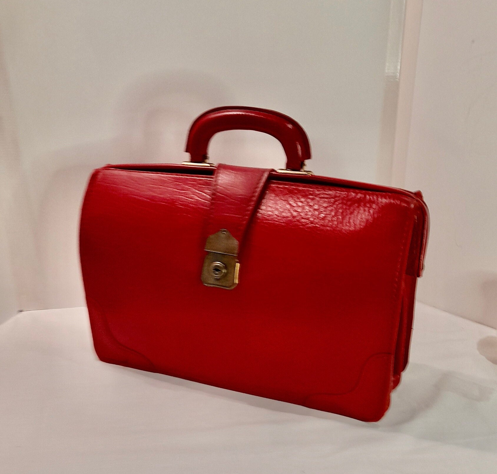 Red Leather Briefcase / Red Leather Bags / Overnight Bag / Ladies ...