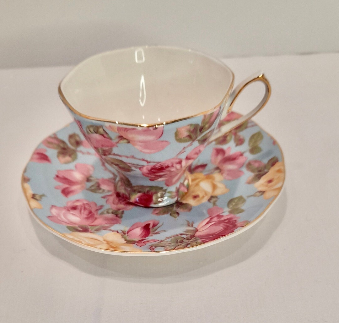 Pink Roses Cup and Saucer / Cups and Saucers / Chintz Duos / Floral ...