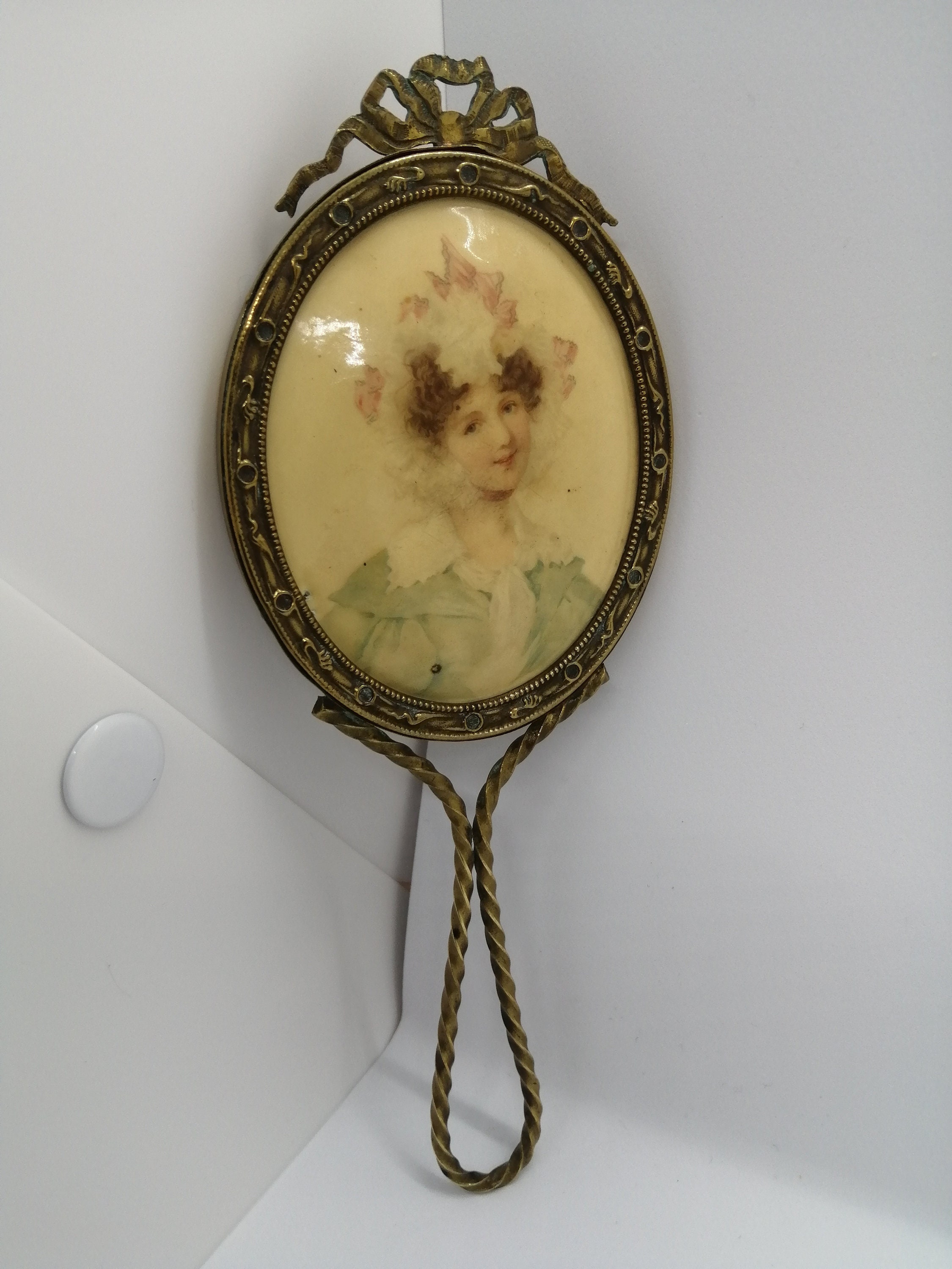 Hand Held Mirror / Regency Period / Regency Mirror Depicting Image of a ...
