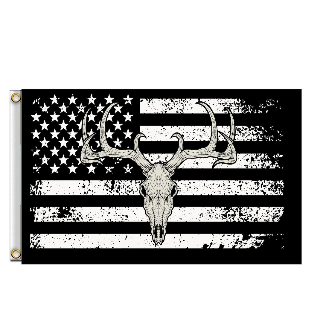 American Flag Whitetail Buck Skull Hunting Deer Flag Banner Indoor ...