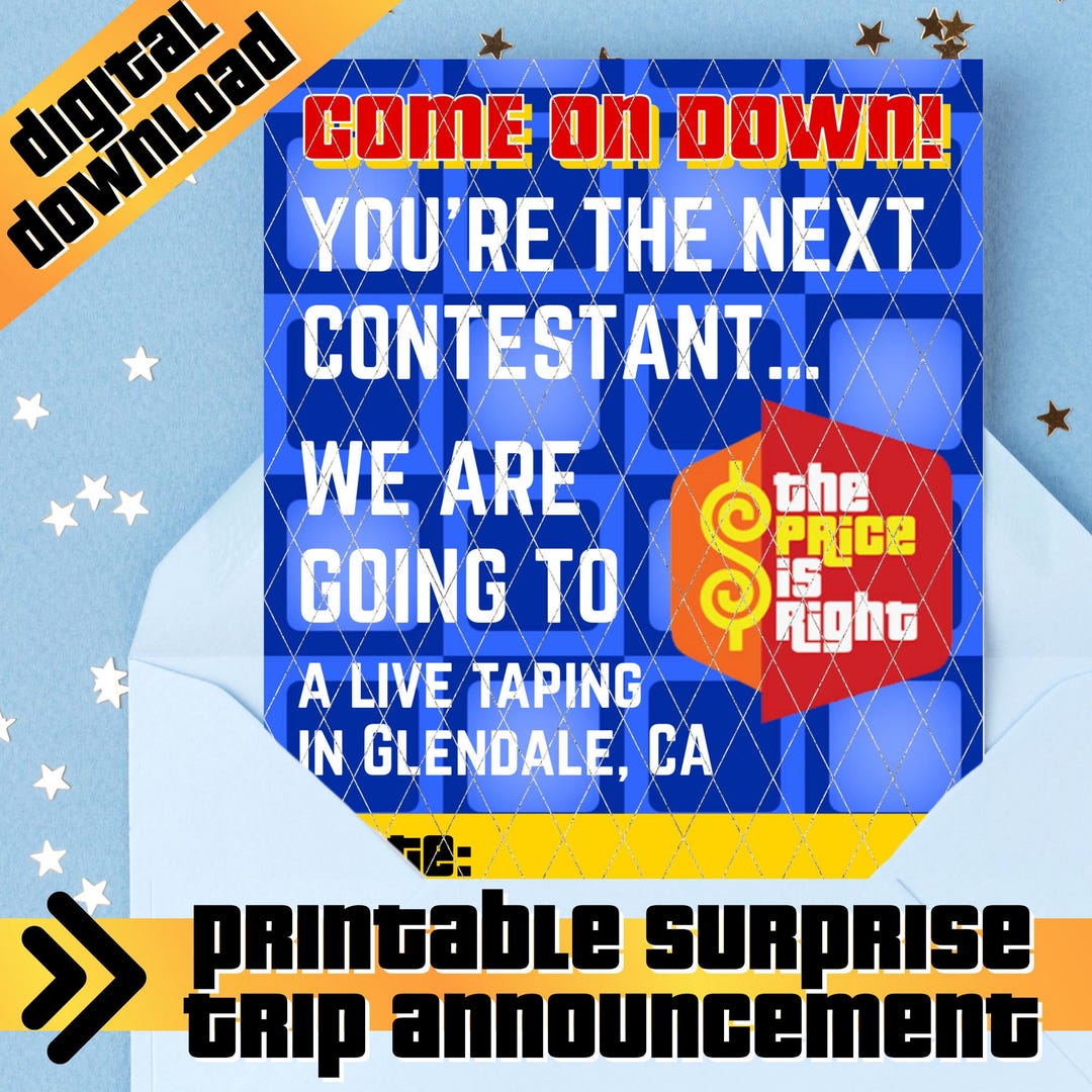 Price is Right Printable Trip Announcement Invitation, Come on Down to ...