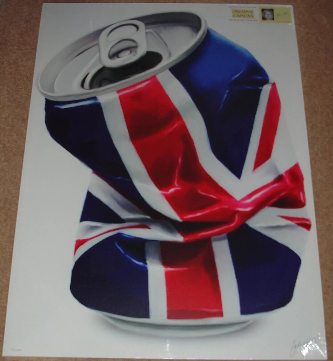 Crushed Drinks Can Union Jack Canvas 26" X 36" Mounted on a Wooden ...