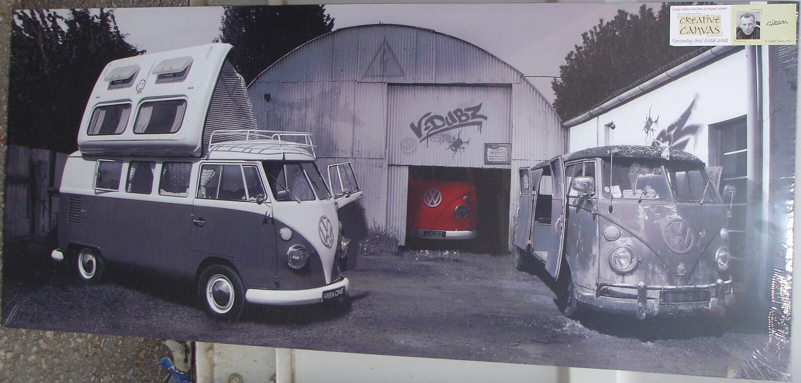5 Different Vw Camper Van Designs 24"x10" on A Wooden Stretcher Frame ...