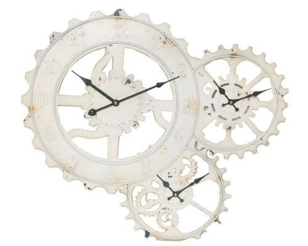62cm White Industrial Gear Wheel Clock, Made From Metal, Lovely Unusual ...