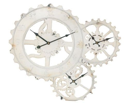 62cm White Industrial Gear Wheel Clock, Made From Metal, Lovely Unusual ...