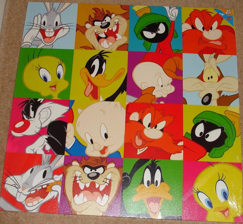 Warner Bros Looney Tunes Cartoon Collage 30" X 30" Classic Canvas Bugs ...
